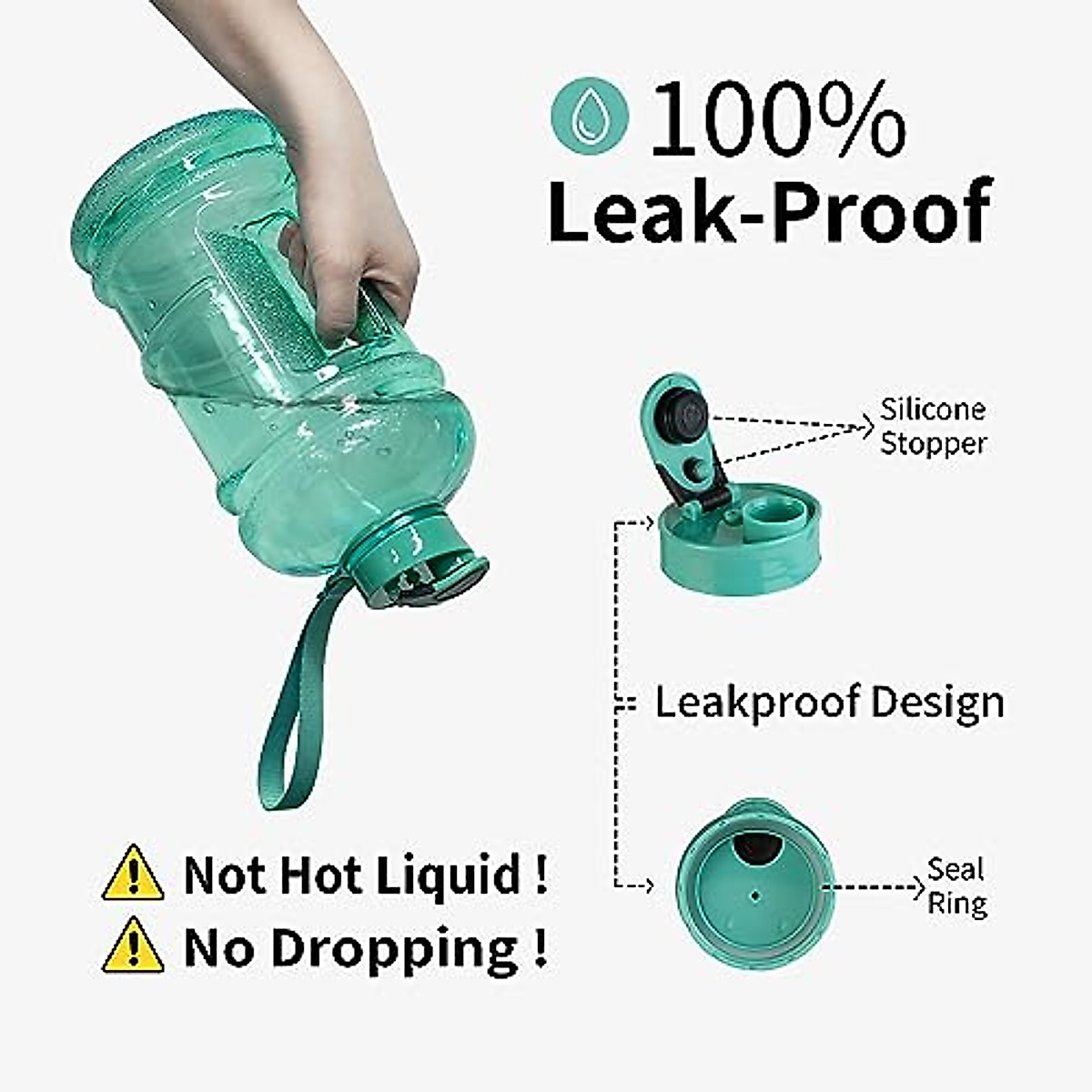 TOOFEEL 2 Liter Water Bottles - Half Gallon Water Bottle BPA Free - Ideal for Gym, Big Water Jug, Reusable Sports Bottle with Measurements Marked Drink Container - 2.2L 74oz Mint Green Water Bottle