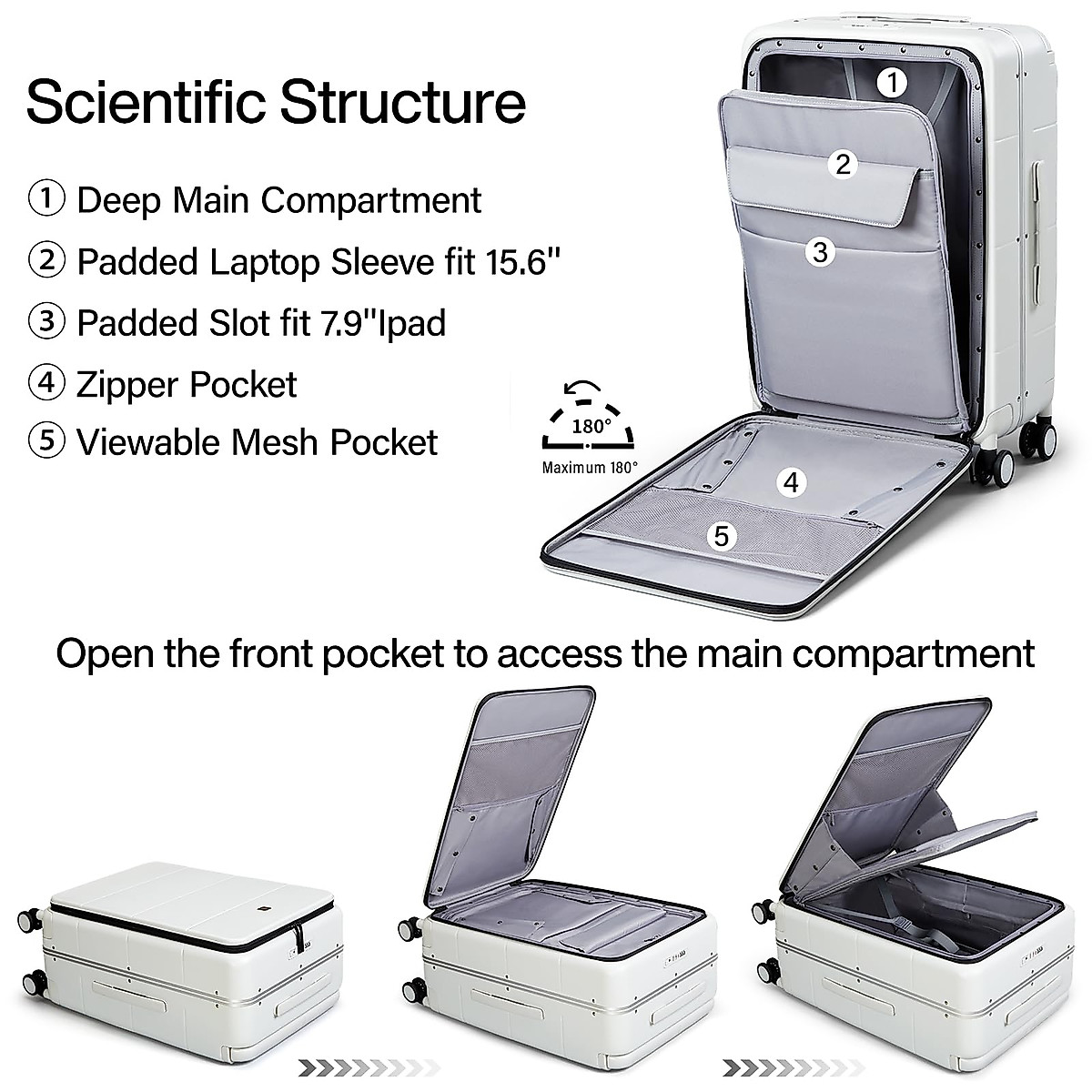 Hanke Luggage Hard Shell Suitcases 24 Inch Checked-Medium Luggage with Spinner Wheels TSA Approved Luggage Travel Luggage Wide Handle for Men Women(Smoke White)