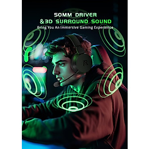 RYR Wireless Gaming Headset for Xbox Series X|S, Xbox One, PS5, PS4, Mac, Bluetooth 5.3, 3D Surround Sound, Rotatable Earmuffs, Gaming Headphones with Noise Canceling Microphones-Blackgreen