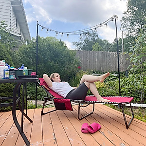 KingCamp Folding Outdoor Chaise Lounge Chair, 5-Position Adjustable for Beach, Sunbathing, Patio, Pool, Lawn, Lay Flat Portable Heavy-Duty Camping Reclining Chair with Shoulder Strap Side Pocket, Wine