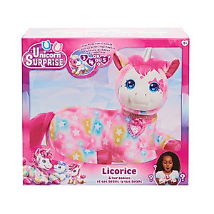 Just Play Unicorn Surprise 14-inch Licorice Stuffed Animal with Unicorn Babies, Star Pattern, Kids Toys for Ages 3 Up
