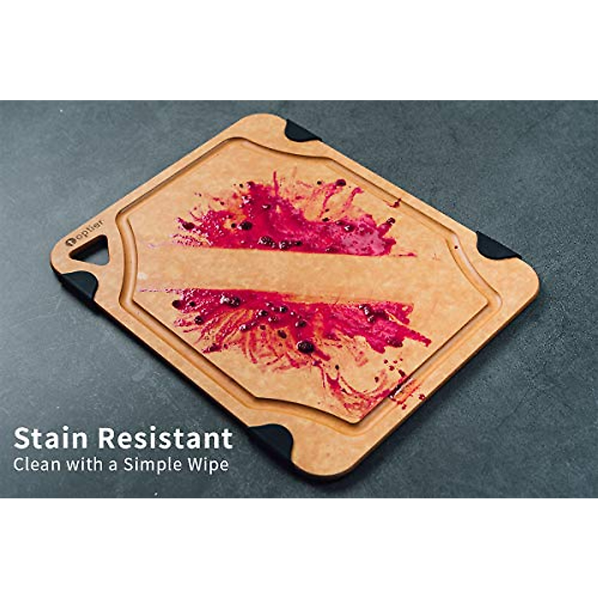 Cutting Board for Kitchen Dishwasher Safe, Toptier, Wood, Fiber , Eco-Friendly, Non-Slip, Juice Grooves, Non-Porous, BPA Free, Small, Silicone, 11.5 x 9.25-inch, Natural Slate