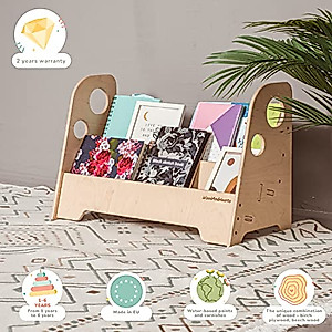 Woodandhearts Montessori bookcase - Wooden bookshelf for toddlers - Floor bookshelf for modern kids - Front facing bookshelf (Adam)