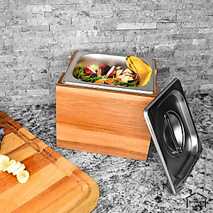 BelleMark Kitchen Compost Bin- Rust Proof Stainless Steel Insert, Countertop Compost Bin with Lid and Acacia Wood Box- Small Compost Bin Kitchen