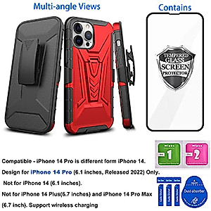 Ailiber Compatible with iPhone 14 Pro Phone Case, iPhone 14Pro Case with Screen Protector, Swivel Belt Clip Holster with Kickstand, Heavy Duty Full Body Shockproof Cover for iPhone 14 Pro 6.1"-Red