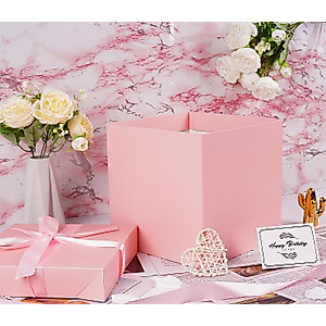 Jaywayang Medium Pink Gift Box with Lids, Ribbon and Tissue Paper, Collapsible, for Birthday, Wedding, Anniversaries, Mother's Day, 8.7x8.7x8.7 Inches