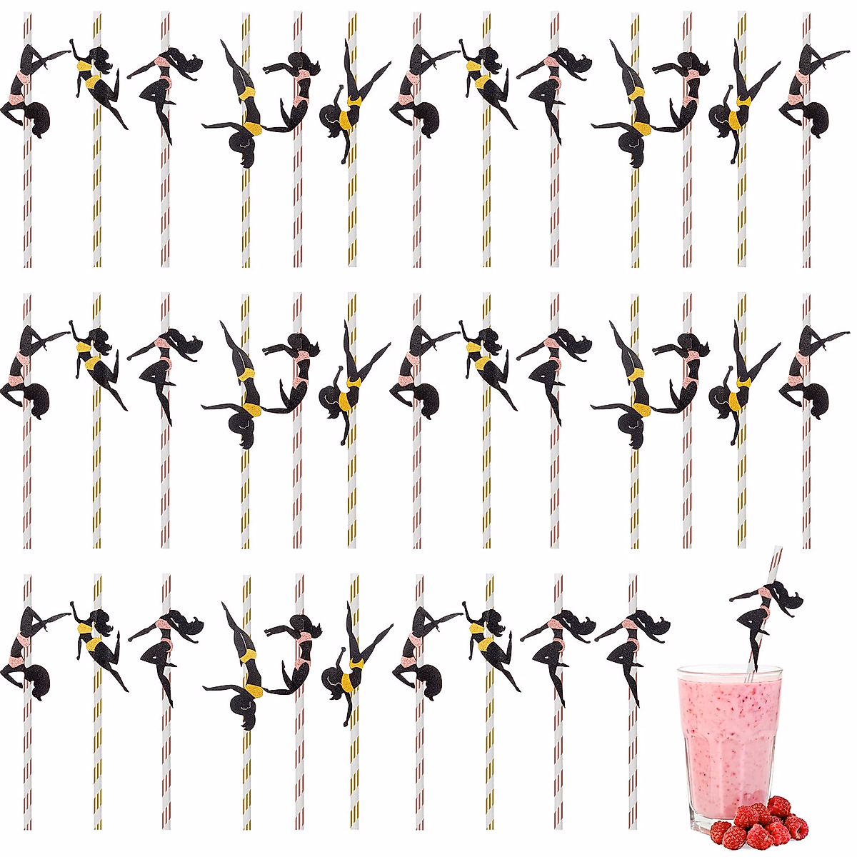 36 Pieces Girls Night Out Party Decorations Glitter Confetti Women Dancing Drinking Straws Female Dancer Pre Glued for Bridal Shower Favors Wedding Supplies (Rose Gold, Gold)