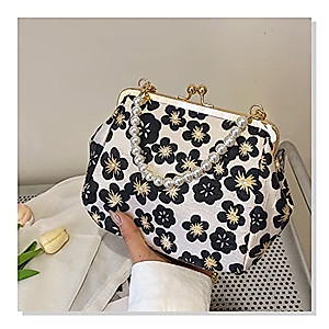 Oweisong Kiss Lock Shoulder Bag for Women Vintage Floral Top Handle Handbag Shell Satchel Purse Crossbody Tote