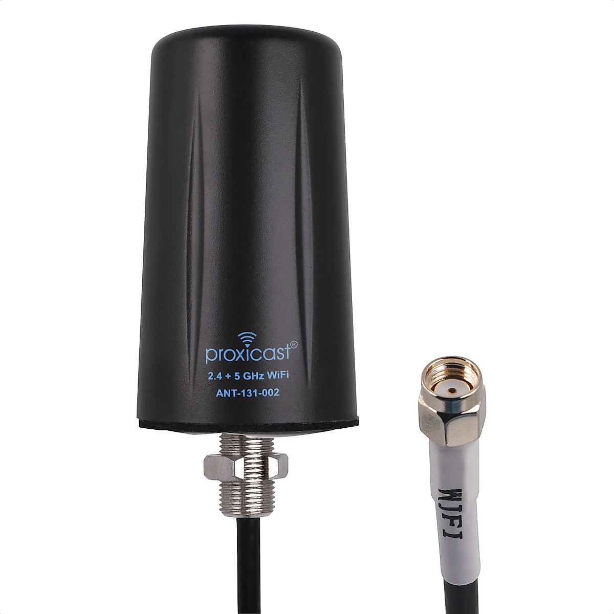 Proxicast Indoor/Outdoor Omnidirectional WiFi Antenna - Tri-Band 2.4/5.8/6 GHz - 3-5 dBi Gain - Vandal Resistant Low Profile Fixed Through-Hole Mount - 10 ft Coax Lead w/RP-SMA (ANT-131-002)