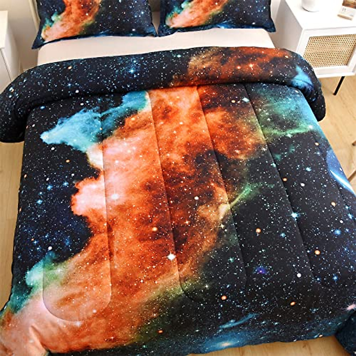 A Nice Night Black and Blue Galaxy Bedding Sets 3D Printed Cloud Quilt Comforter Sets with 2 Bedroom Pillow Covers Twin Size