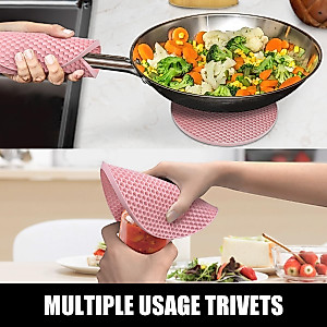 Rorecay Extra Long Oven Mitts and Pot Holders Sets: Heat Resistant Silicone Oven Mittens with Mini Oven Gloves and Hot Pads Potholders for Kitchen Baking Cooking, Quilted Liner, Pack of 6 (Pink)