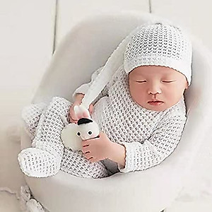 Newborn Baby Photo Shoot Props Girl Boy Crochet Knit Hat Costume Stripe Hat Pants Overalls Photography Props (off white)