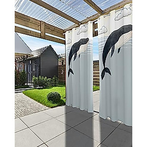 HERBED Outdoor Curtains for Patio 1 Panel Cartoon Whale Under The Sea and Clouds Waterproof Privacy Outside Curtain Sun Blocking Grommet Blackout Drapes for Porch Gazebo Pergolas Balcony 52x84 Inch