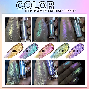 OYGCee Multi Chrome Duochrome Shimmer Liquid Makeup Eyeshadows Blue Green, Afflano Duo-Chrome Metallic Sparkly Liquid Eyeshadow,Quick Drying Safe Formula,Shimmmery Green,Talc Free,#10