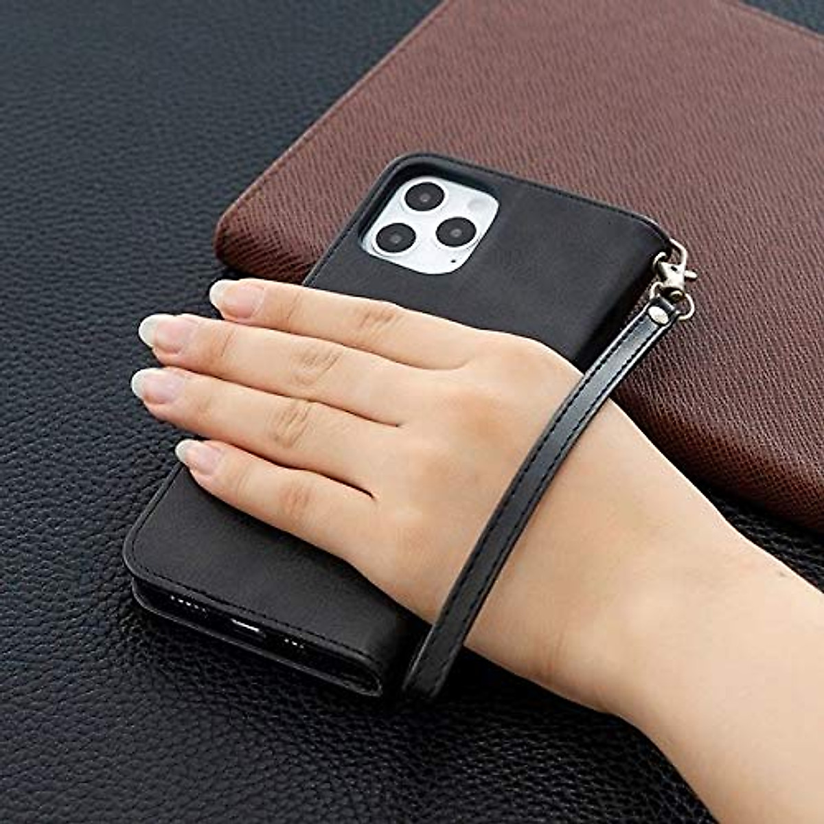 Glow Co., Ltd. iPhone 12 Notebook Type Case with Strap, Black, Tempered Glass & Stylus Pen Included 407-1-03