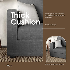 JUMMICO Convertible Sectional Sofa Couch, Fabric L-Shaped Sofa with 3 Seats, Removable Ottoman, Small Sofa for Small Apartments, Living Rooms and Offices (Deep Grey)