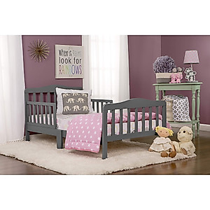 Dream On Me Classic Design Steel Grey Toddler Bed with Twilight Greenguard Gold Certified Spring Mattress
