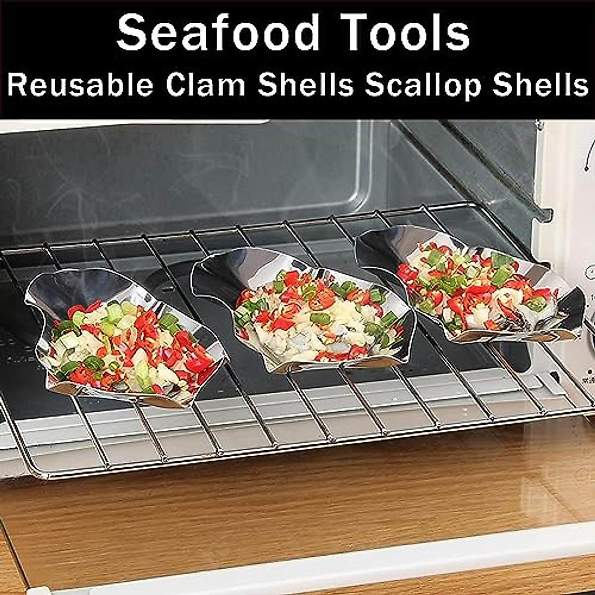 Blavna Stainless Steel Grillable Oyster Shells, Reusable Clam Shells Scallop Shells, Large Oyster Grilling Shell Pan for Baking Oyster, Clam, Scallop, Shrimp, Crab Cakes, Eggs, Appetizers, Seafood
