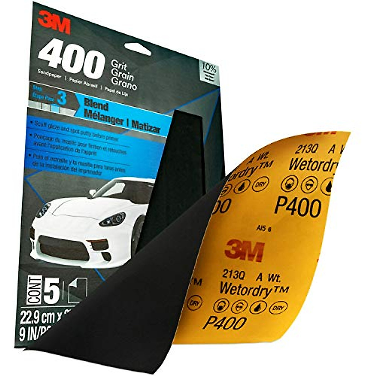 3M Wetordry Sandpaper, 32038, 400 Grit, 9 in x 11 in, 5 Sheets Per Pack