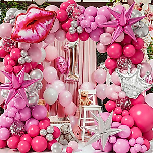 173PCS Princess Pink and Silver Balloon Garland Arch Kit with Explosion Star Silver Crown Balloon for Barbie Theme Birthday Party Decorations Baby Shower girl's Birthday Princess Party Decorations