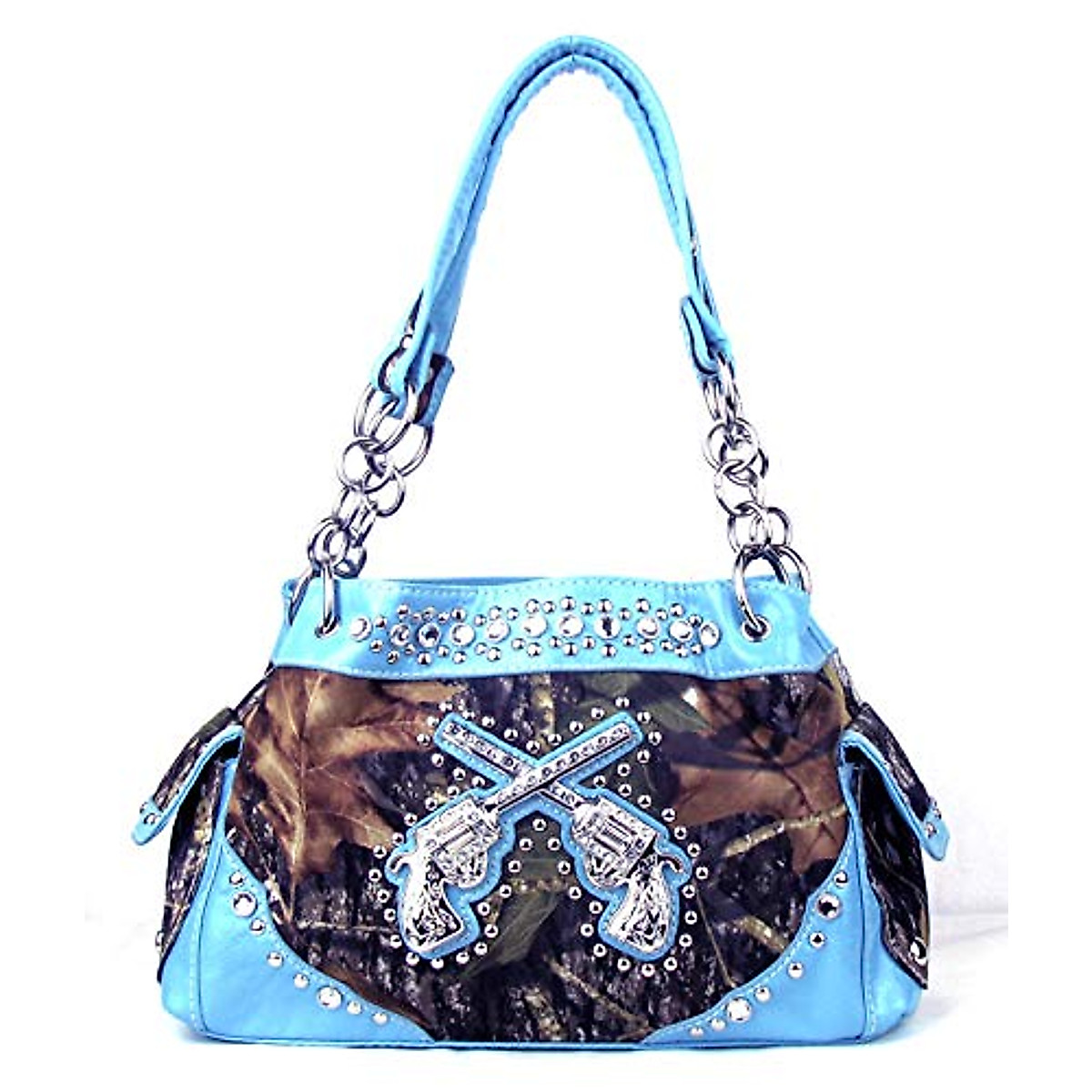 GoCowgirl Western Crossed Guns Purse Camouflage Handbag Camo W Matching Wallet (Blue)