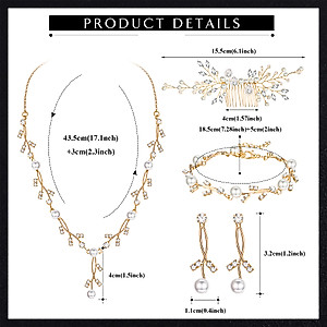 YADOCA Pearl Prom Jewelry Set For Women Pearl Rhinestone Crystal Drop Necklace Earring Bracelet Hair Pins Prom Bride Bridesmaid Wedding Bridal Jewelry Accessories Gold Tone