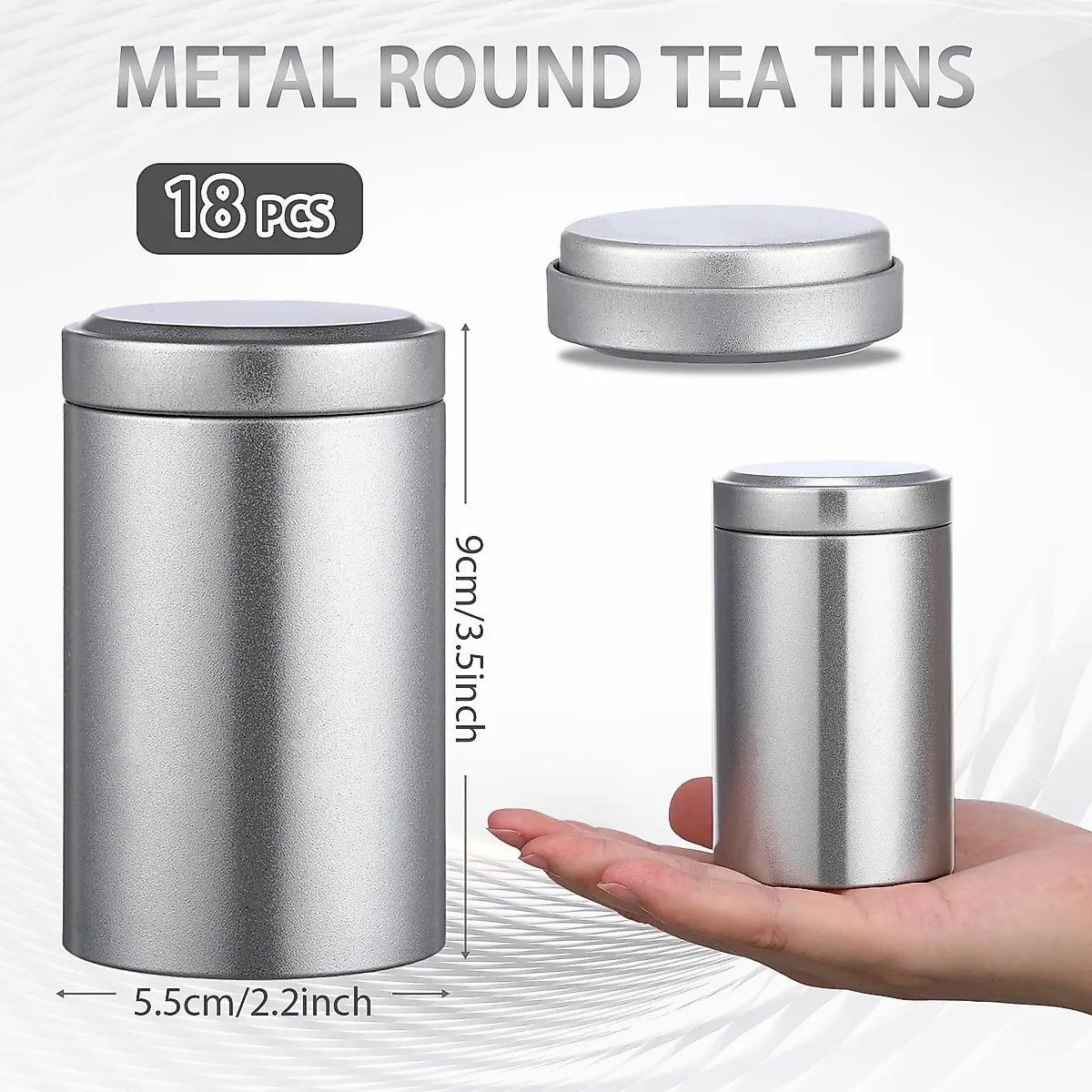 meekoo 18 Pcs Tea Tins Canister for Loose Tea 6 oz Airtight Tea Tins Bulk with Lids Metal Tea Jars Small Round Storage Containers for Travel Business Coffee Cans Candy Spices Herbs Kitchen(Silver)