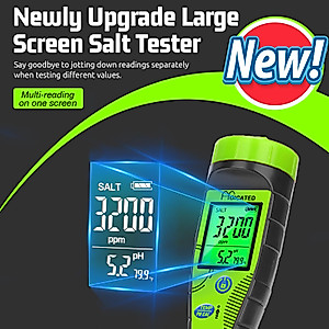 HOICATED Digital Pool Salt Tester for Swimming Pool Large Simultaneous Screen Salinity pH Meter for Koi Pond Aquarium Fish Tank Hot Tub EC Tester for Indoor Garden Hydroponics Water Quality Tester