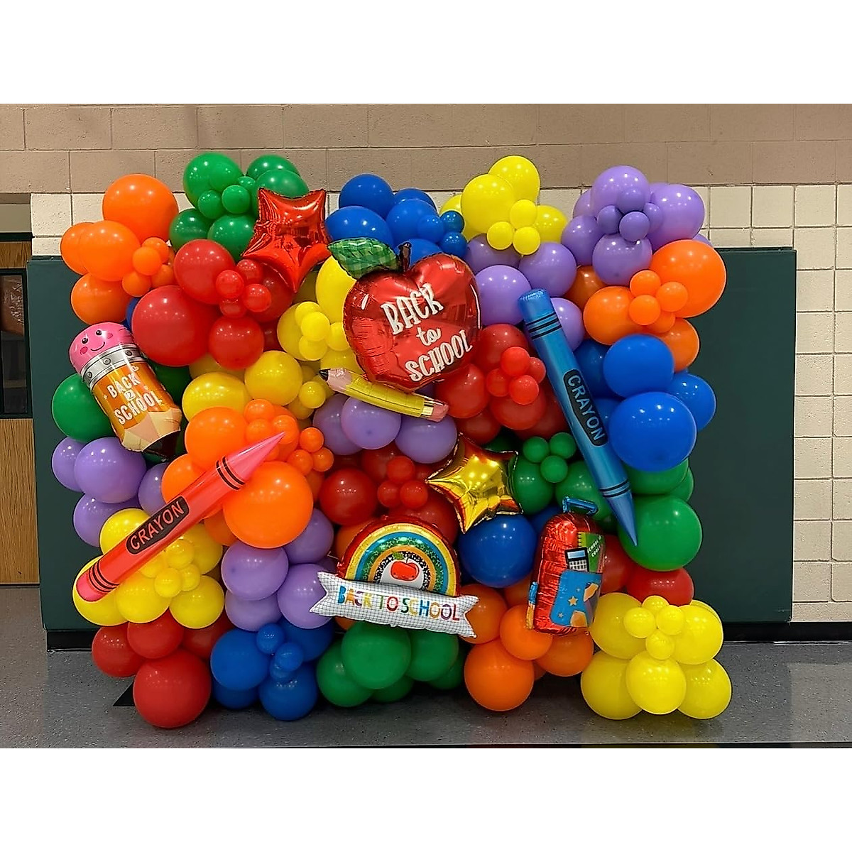 Back to School Balloon Arch Kit School Bus Pencil Foil Balloon with Rainbow Balloons for First Day of School Students Classroom Kindergarten Graduation Decorations