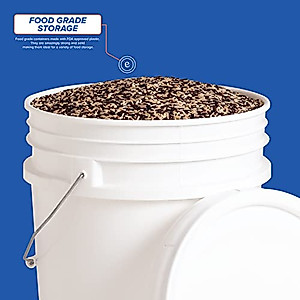 Ropak USA 3.5 gallon Food Grade White Plastic Bucket with Handle & Lid - Set of 6