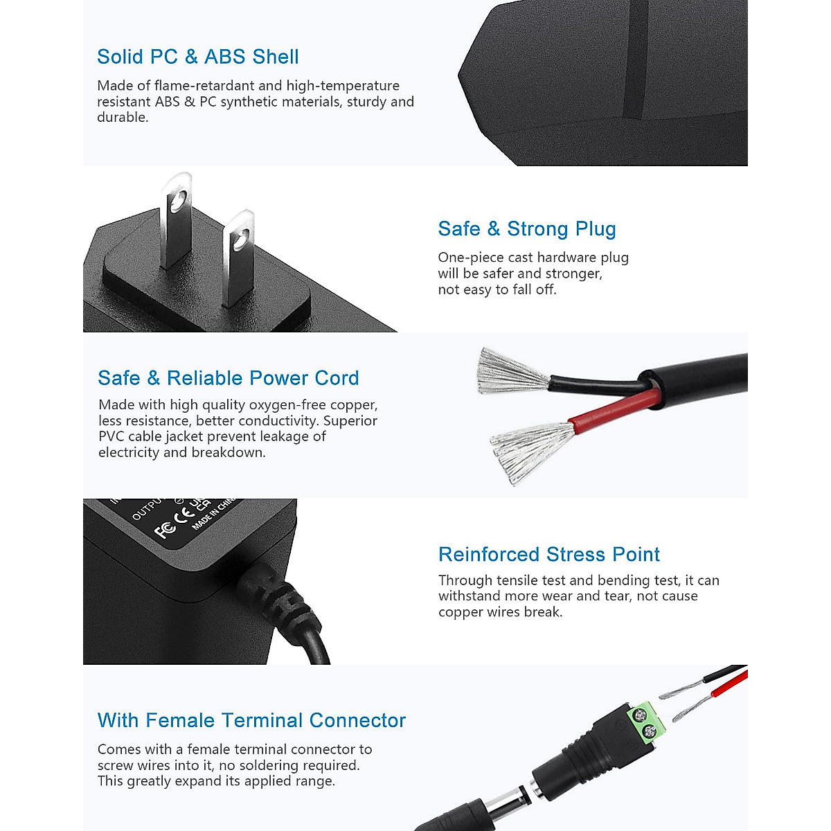 ALITOVE DC 12V 1A Power Supply 1000mA 12W AC/DC Adapter, 100~240V AC to DC 12 Volt 1 Amp 0.6A Converter with 5.5 x 2.5mm 2.1mm Plug for LED Strip Light CCTV Security Camera DVR NVR Surveillance System