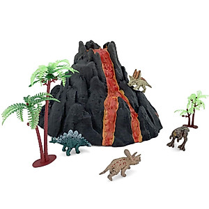 Enjoyin Volcano Dinosaur Playset Including 4 Dinosaurs and 2 Trees Volcano Dinosaur Toys for Kids