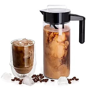 Mixpresso Cold Brew Maker For Iced Coffee and Iced Tea, Cold Coffee Maker Glass Pitcher, Tea Infuser For Loose Leaf Tea, 44oz Large Ice Tea Brewer with Easy to Clean Reusable Mesh Filter.