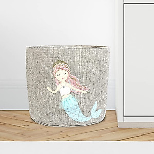 MON AMI Premium Mermaid Round Storage Basket – 13”, Small Storage Bins for Kids, Shelves, Organizing, Baby Toy Organizers and Nursery Storage