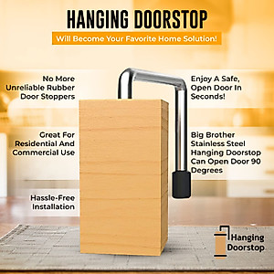 HANGING DOORSTOP Hanging Door Stopper | Open Doors at 90 Degrees | Heavy Duty, Easy to Hang On The Hinge, NO Tools Required | Perfect for Hotels, MOTELS, Movers, Home & Office (Big Brother Version)