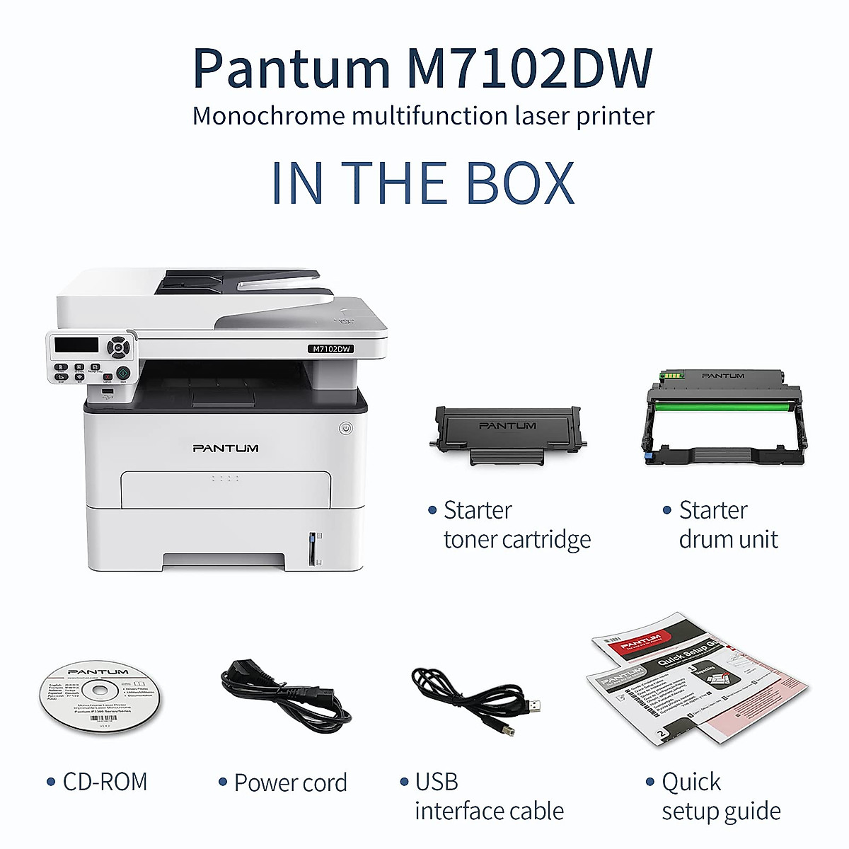 Pantum M7102DW Monochrome Wireless All-in-one ADF Multifunction Laser Printer, Auto Duplex, Copy＆Scan(W5G63B)