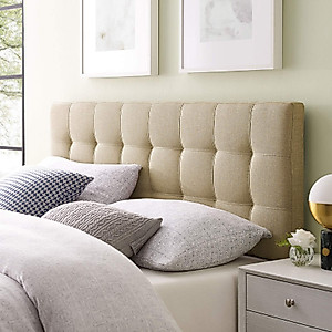 Modway Lily Tufted Linen Fabric Upholstered Queen Headboard in Beige