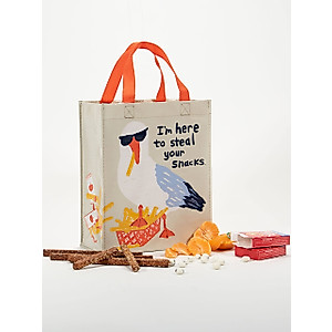 Blue Q Handy Tote - I'm Here to Steal Your Snacks. Reusable lunch bag, little tote, gift bag, sturdy and easy-to-wipe-clean, made from 95% recycled material, 10" h x 8.5" w x 4.5" d
