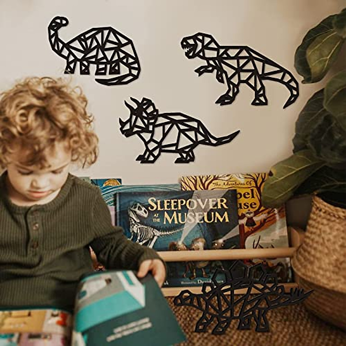 Dinosaur Wall Decor Dino Geometric Wooden Wall Art Nursery Room Decorations For Baby Boys Girls Toddlers Kids Bookshelf Bathroom Bedroom Classroom Bedroom Playroom Living Room Modern Minimalist Design