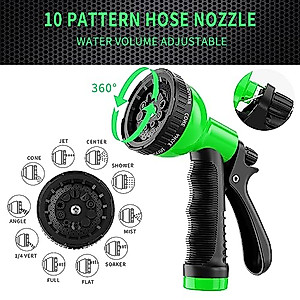 HooSeen EVA Recoil Garden Hose 25ft,Coil Garden Hose with 10 Patterns Hose Nozzle,Flexible Water Hose with Solid Brass Connector for Outdoor, Boat,Lightweight and Kink Free (25FT, Green)