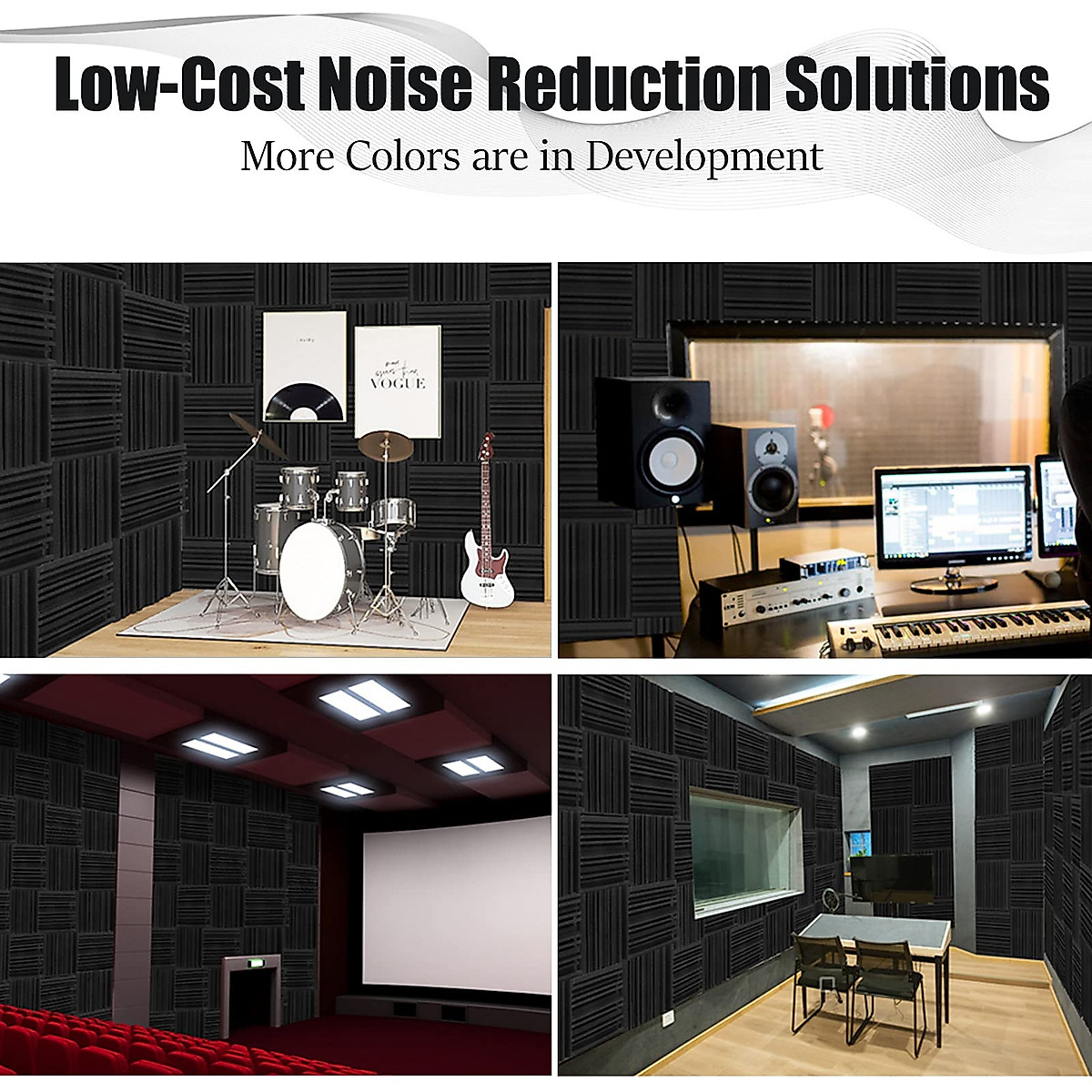 Acoustic Studio Absorption Foam Panel 24 Pack 2'' X 12'' X 12'' Broadband Sound Absorber-Sound Proof Padding Soundproofing Studio Foam -Periodic Groove Structure (24 Square Feet Black)