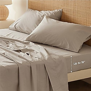 Bedsure 100% Cotton Sheets Queen Size - Soft Percale Sheets, 4 Pieces Linen Sheet Set, Breathable Cooling Queen Sheets, Cotton Bed Sheets with Deep Pocket Up to 16", Bedding Sheets & Pillowcases