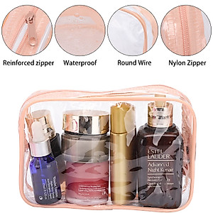 Tbestmax 10 Pcs Clear Cosmetic Bags Small Makeup Bags Portable Waterproof Travel Toiletry Bags Organizer Peach Pink, 7.5"x 4.8"x 2.3"
