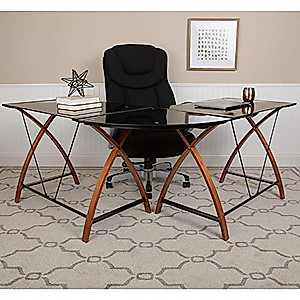 Flash Furniture Jude Black Glass L-Shape Corner Computer Desk with Pull-Out Keyboard Tray