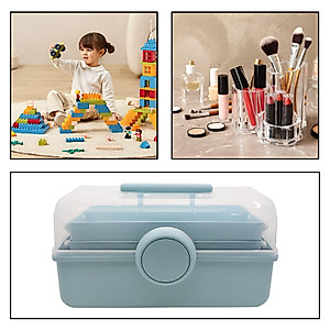 Qiveno First Aid Storage Box, 3 Layers Plastic Medication Storage with Portable Handle, Art & Crafts Case/Sewing Supplies Organizer/Medicine Box/Family First Aid Box(Blue)