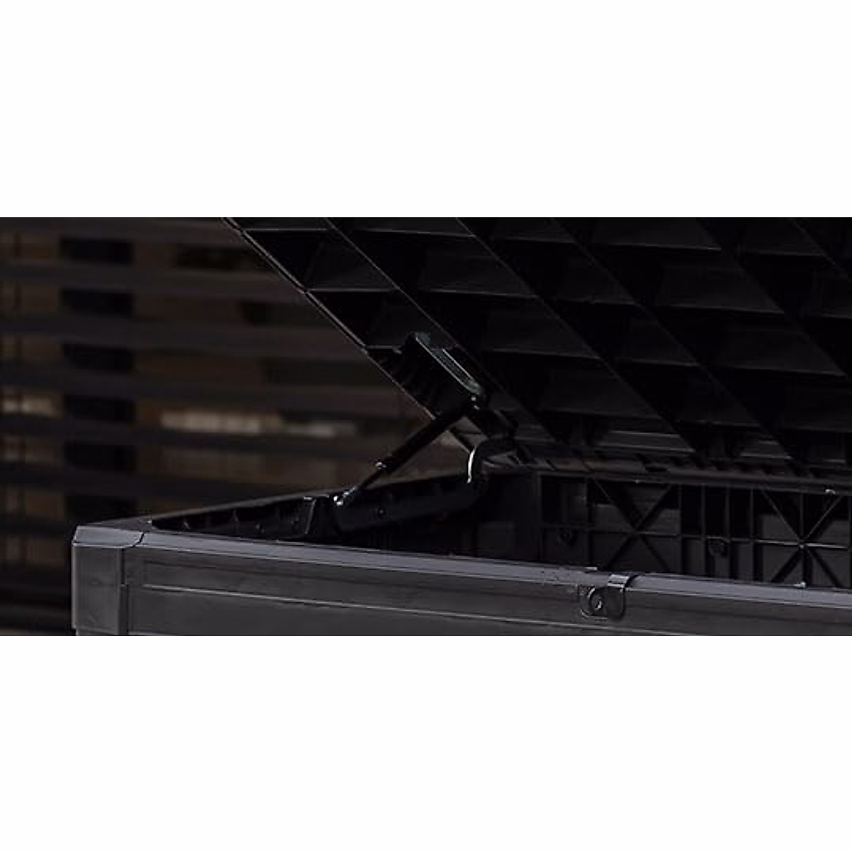 Keter Ashwood 100 Gallon Resin Deck Box Organization and Storage for Patio Furniture Outdoor Cushions, Throw Pillows, Garden Tools and Pool Toys, Brown