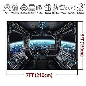 LYWYGG 7x5ft Vinyl Spaceship Interior Background Futuristic Science Fiction Photography Backdrops Spacecraft Cabin Photo Shoot Studio Props Astronomy Universe Galaxy Outer Space Station CP-37-0705