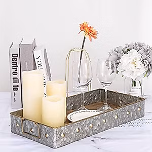 Efavormart 19"x9.5" Galvanized Metal and Wooden Decorative Serving Tray with Handle for Wedding Banquet Party Decoration
