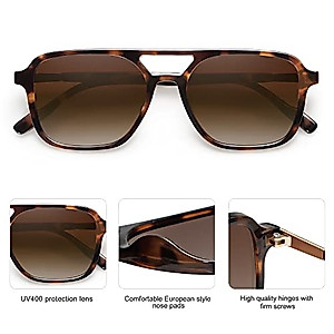 SOJOS Retro Aviator Sunglasses for Women Men,Trendy Rectangle Womens Mens Shades Sun Glasses SJ2202 Tortoise Frame Brown Grading Lens