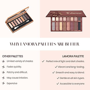 Lamora Eyeshadow Palette Makeup - Eye Makeup Palette with 16 Highly Pigmented Matte & Shimmer Shades - Vegan & Blendable